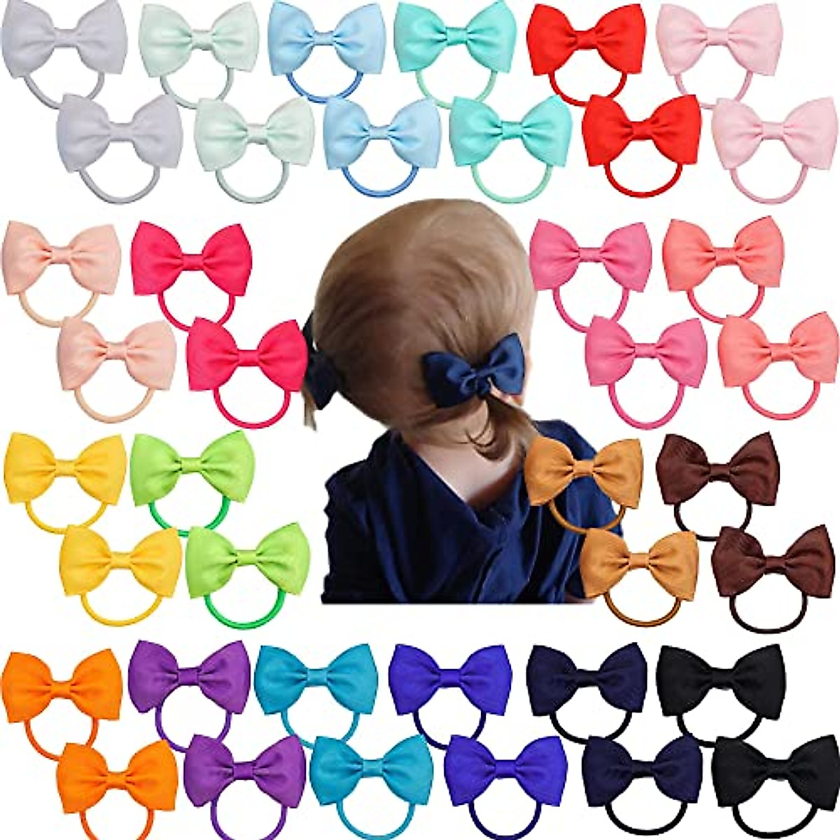 CELLOT Toddler Hair Ties 40pcs 2.75" Baby Girls Hair Bows Tie Baby Bows Elastics Rubber Ribbon Hair Bands Accessories for Baby Girls Kids Children