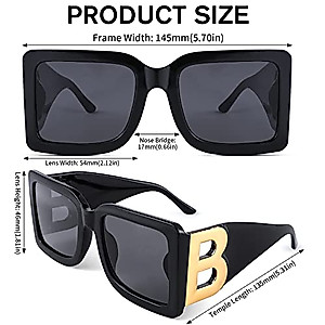 Bouryo Fashion Big Square Sunglasses for Women Men Trendy Black Thick Frame Luxury Designer Oversized Sun Glasses