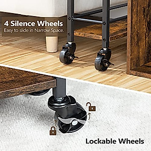 MAHANCRIS 3-Tier Slim Rolling Cart, Narrow Kitchen Cart on Wheels, Practical Storage Rolling Cart, Wooden Kitchen Storage Rack, for Tight Spaces in Dining Room, Bathroom, Rustic Brown RCHR1501Z