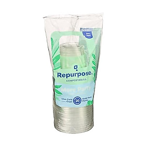 Repurpose Compostables Plant-Based Clear Cold Cup, 12 Ounce Party Cups, 20 Cups