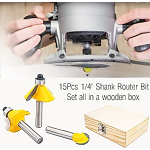 Router Bits 1/4 Shank, Router Bit Set 15 Pcs, Roundover Router Bit 1/4 Shank - Carbide Router Bits for Wood, Woodworking, DIY