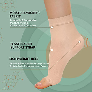 2 Pack Ankle Brace Compression Sleeve 8-15 mmHg Open Toe Сompression Socks Women&Men for Swelling,Plantar Fasciitis,Sprain Beige S/M