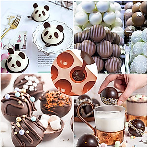 Bunpena Silicone Molds, Chocolate Molds with 6 Semi Sphere Jelly Holes, 4 Pack Hot Cocoa Bomb Mold for Making Hot Chocolate Bombs, Dome Mousse, Cocoa Ball, Coco Bomb (Comes with 2 Droppers), Brown