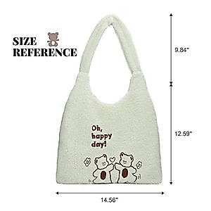 Freie Liebe Cute Bags for Women Tote Bag Aesthetic Girls Fluffy Teddy Bear Purse Plush Shoulder Hobo Handbags