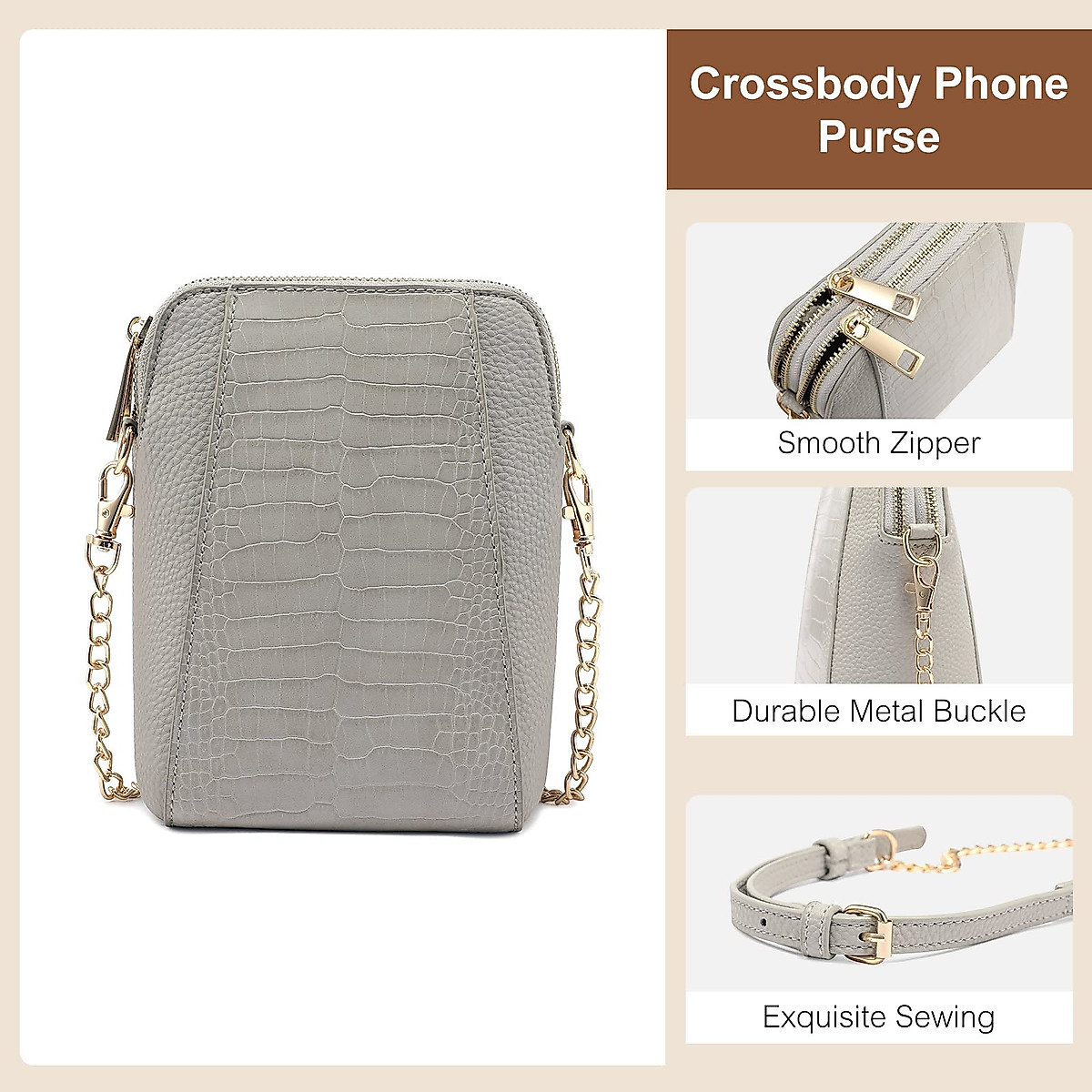 LOVEVOOK Crossbody Bags for Women Small Purse Cell Phone Purse Leather Crossbody Bag Trendy Summer Wallet (Grey)