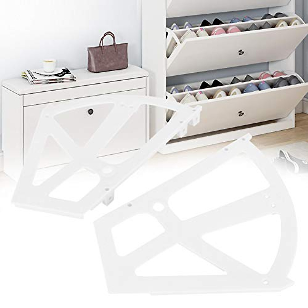 Hinges Accessory, Shoe Rack Hinges, Home Plastic Shoe Cabinet Hinges, Easy to Assemble and Disassemble, for Bedroom, Living Room and Entryway(White)