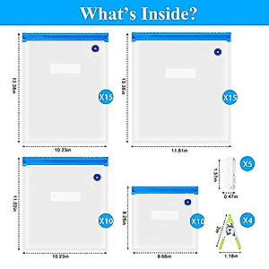 ZEROLISM Sous Vide Bags 50 Vacuum Sealer Reusable BPA Free Food Bags 4 Sizes Vacuum Zipper Bags 4 sealing clips 5 sous vide bag clips Joule Cookers Anova Food Storage Preservation