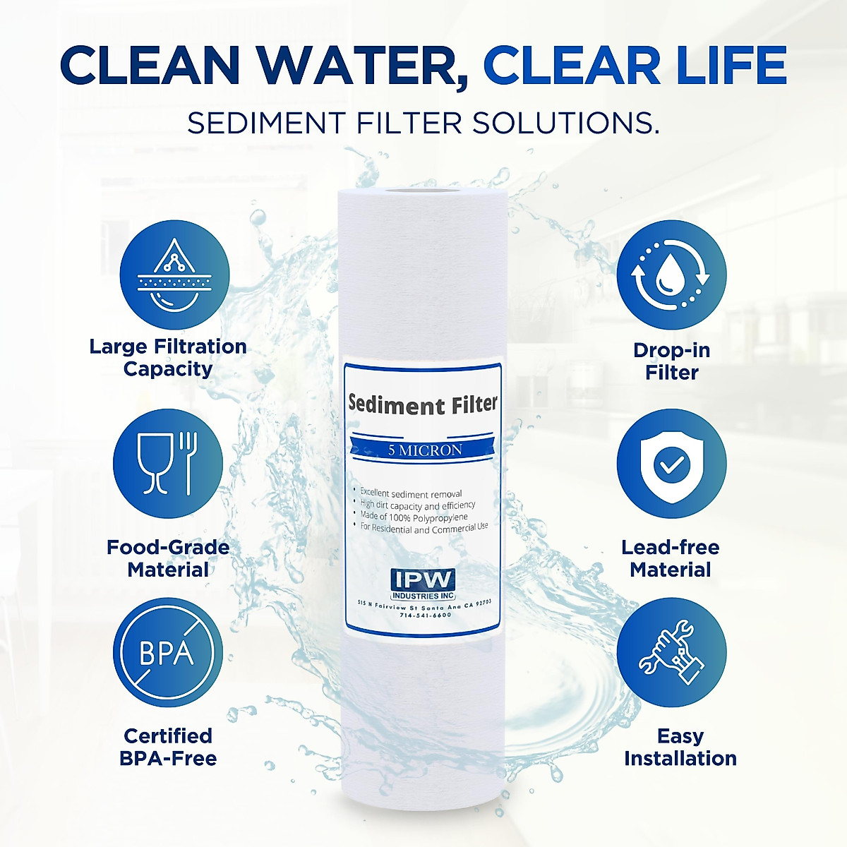 Complete 4-Pack RO Water Filter Replacement Kit for Krystal Pure KR10 System - Including Membrane RO Filter, Carbon Block Filters, and Polypropylene Sediment Filter