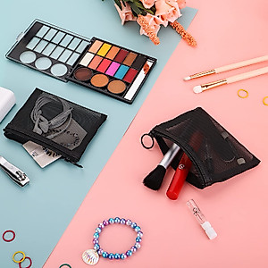 WLLHYF 10 Pieces Mesh Cosmetic Bags, Black Mesh Makeup Bags Mini Zipper Toiletry Bag Cosmetic Stationery Case Storage Nylon File Folders Waterproof Zipper Pouches for Office Travel School Supplies