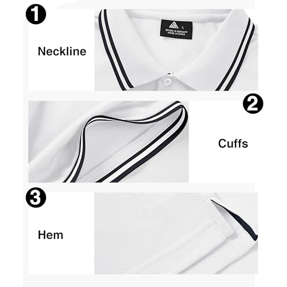 ZITY Mens Golf Shirt Short Sleeve Sport Moisture Wicking Performance Print Golf Polo Shirts for Men Collared Casual T-Shirt White Black X-Large