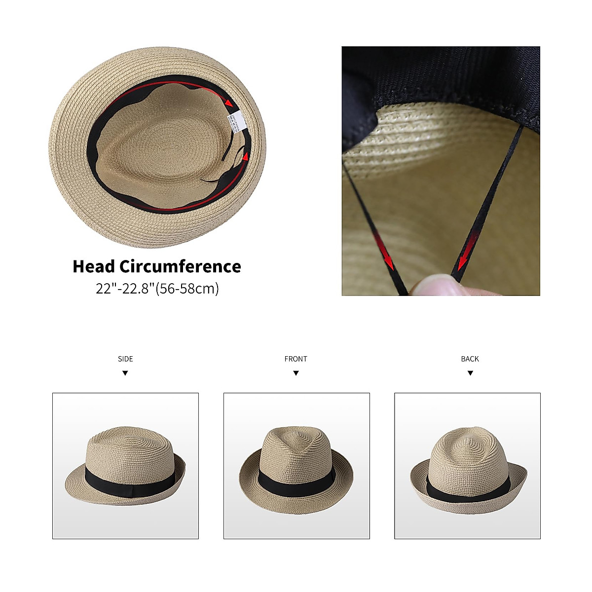 DressVoguer Straw Fedora Hat for Women Men Short Brim Panama Hat Roll Up Trilby Summer Beach Sun Hat UPF 50+ Beige