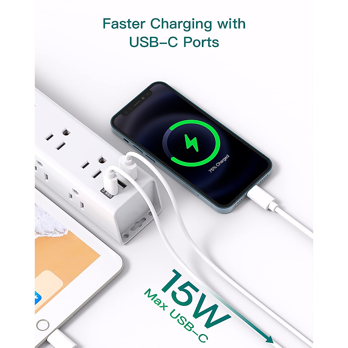 Desk Power Strip Surge/Overload Protector - Flat Plug, Power Strip, 12 ...