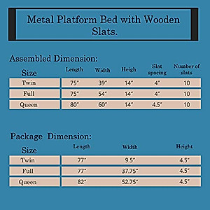 Spinal Sleep, 14 Inch Metal Platform Bed Frames with Wood Slat Support/No Box Spring Needed, Queen, Black