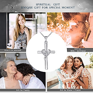 AmorAime 925 Sterling Silver Cross Necklace for Women Heart Necklaces for Mother for Festival, Vacation or Holiday
