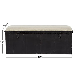 Deco 79 Farmhouse Metal Fabric Ottoman Storage Bench Tufted Footrest, Livingroom, Bedroom, Entryway, 48" L x 17" W x 19" H, Black