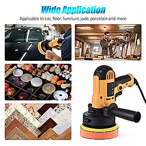 Buffer Polisher, Geevorks Buffer Waxer 5-inch, Variable Speed Car Polisher 600-3700RPM with Detachable Handle/ 6PCS Sponge Pad/ 6PCS Cloth Bonnet Pad/ 1PCS Wool Pad/Spanner