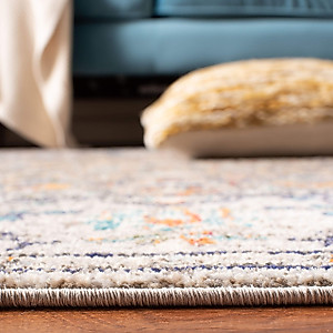 SAFAVIEH Madison Collection Area Rug - 8' x 10', Grey & Light Blue, Boho Chic Medallion Distressed Design, Non-Shedding & Easy Care, Ideal for High Traffic Areas in Living Room, Bedroom (MAD447F)