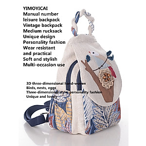 YIMOYICAI Backpack Purse for Women Girl's Convertible Sling Bag Boho Hippie Embroidered Woven Canvas with Woven Cotton Perfect Small Sling Bag Bird's Nest