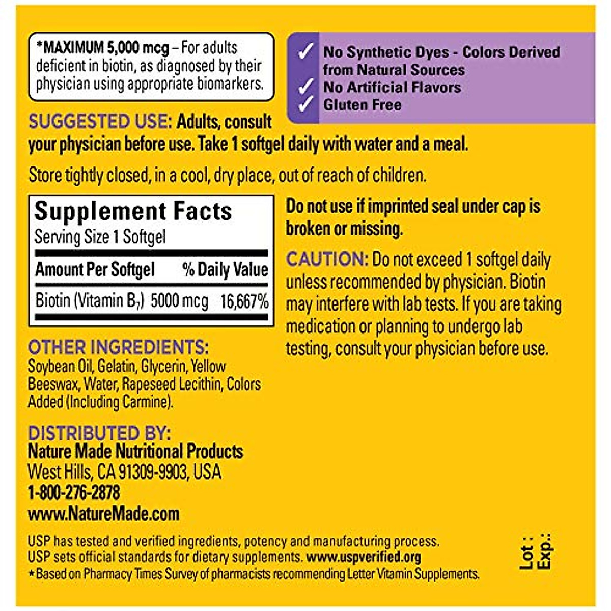 Maximum Strength Biotin 5000 mcg Softgels, 120 Count Value Size