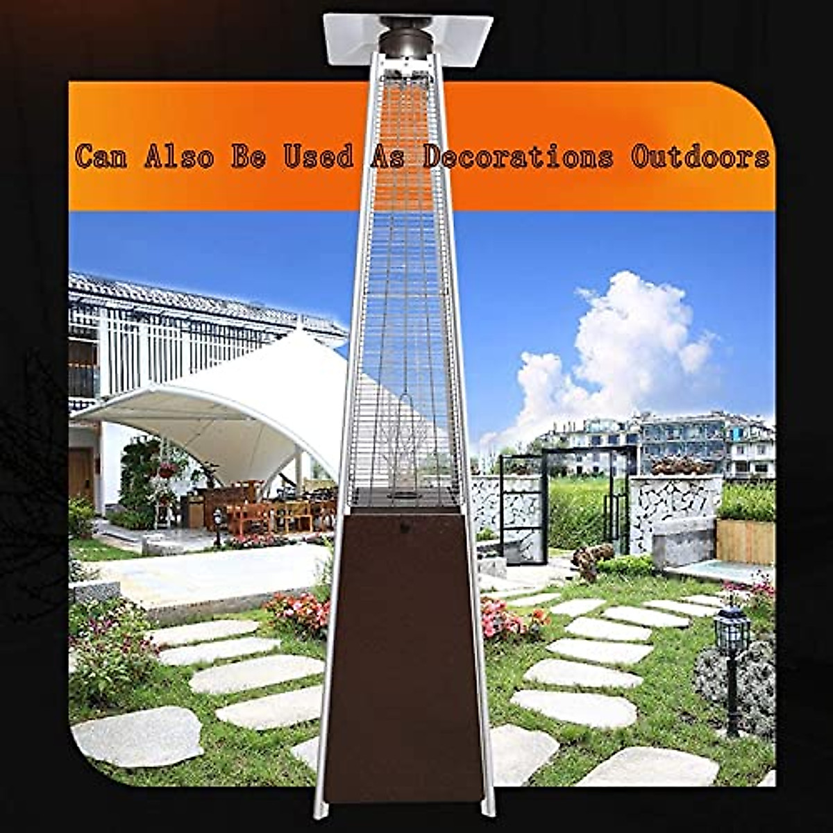 Outdoor Patio space heater 13KW Pyramid Patio Liquefied Gas Heater, Flameout And Overturn Protection Table Top Glass Tube Gas Heater, Perfect For Garden, Under Gazebo Space Heating ( Color : Brown )