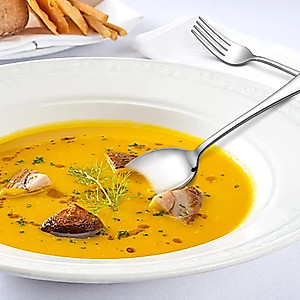 E-far 16-Piece Dinner Forks and Spoons, Stainless Steel Silverware Flatware Eating Utensils Set for Home Kitchen Restaurant, Food Grade Metal & Simple Design, Mirror Finish & Dishwasher Safe, 8 Inch