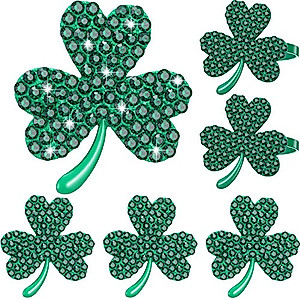 Clover Shamrock Napkin Ring St. Patrick's Day Napkin Rings Holder Buckle Napkin Holders Ring Metal Rhinestone Napkin Ring for St. Patrick's Day Wedding Party Table Decor (Green, 6)