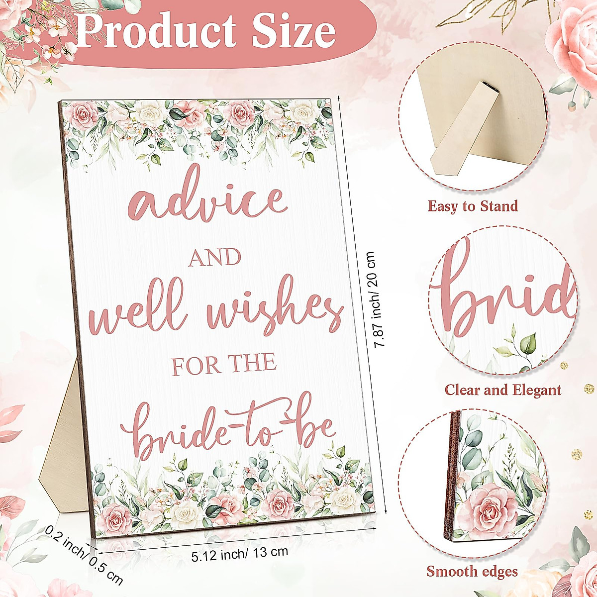 Sintuff 114 Pcs Bridal Shower Favors 1 Advice and Wishes Flowers Wooden Sign 100 Advice for The Bride Cards with 12 Fineliner Ink Pens and 1 PET Bottle Bridal Shower Games for Wedding Reception