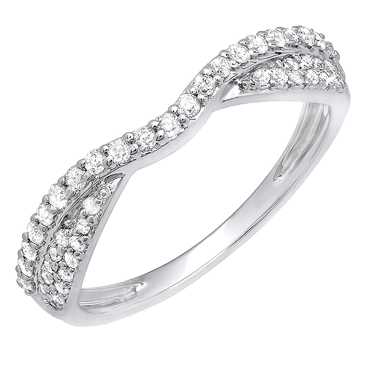 Dazzlingrock Collection 0.32 Cttw Round White Diamond Contour Wedding Band for Her in 14K Solid White Gold, Size 7