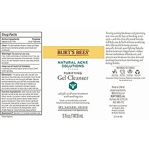 Burt's Bees Natural Acne Solutions Purifying Gel Cleanser, Face Wash for Oily Skin, 5 Oz (Package May Vary)