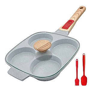 RANXINGST Ceramic Egg Frying Pan with Lid, Nonstick 4 Cup Fried Egg Pan with Detachable Handle, Omelette Pan Induction Compatible - Blue