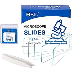 HSL Microscope Slides and Covers,24x24mm Square Cover Glass 100pcs and 50cps Blank Ground Edge Glass Slides for Monocular Binocular Trinocular Microscope lab coverslips Cover Slips Kids Adults.