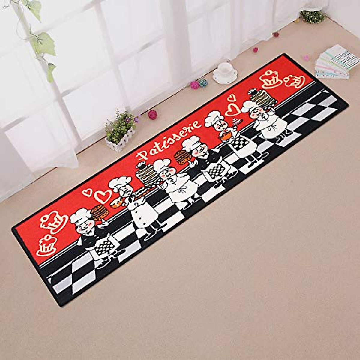 Carvapet 2 Piece Non-Slip Kitchen Mat Rubber Backing Doormat Runner Rug Set, Patisserie (19"x59"+19"x31")