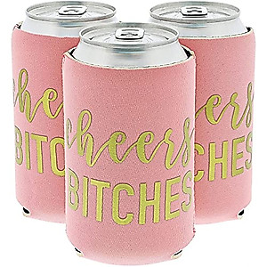 12 oz Cheers Bitches Neoprene Can Cooler Sleeves for Soda, Beer, Beverages (3 Pack)