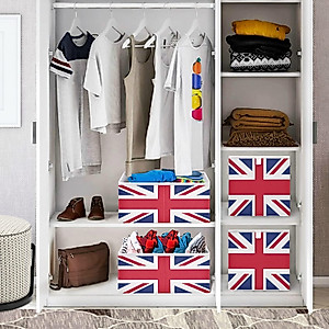 ALAZA British Flag Union Jack London 11 Inch Cube Storage Bin Organizer Foldable Basket for Closet Cabinet Shelf Office