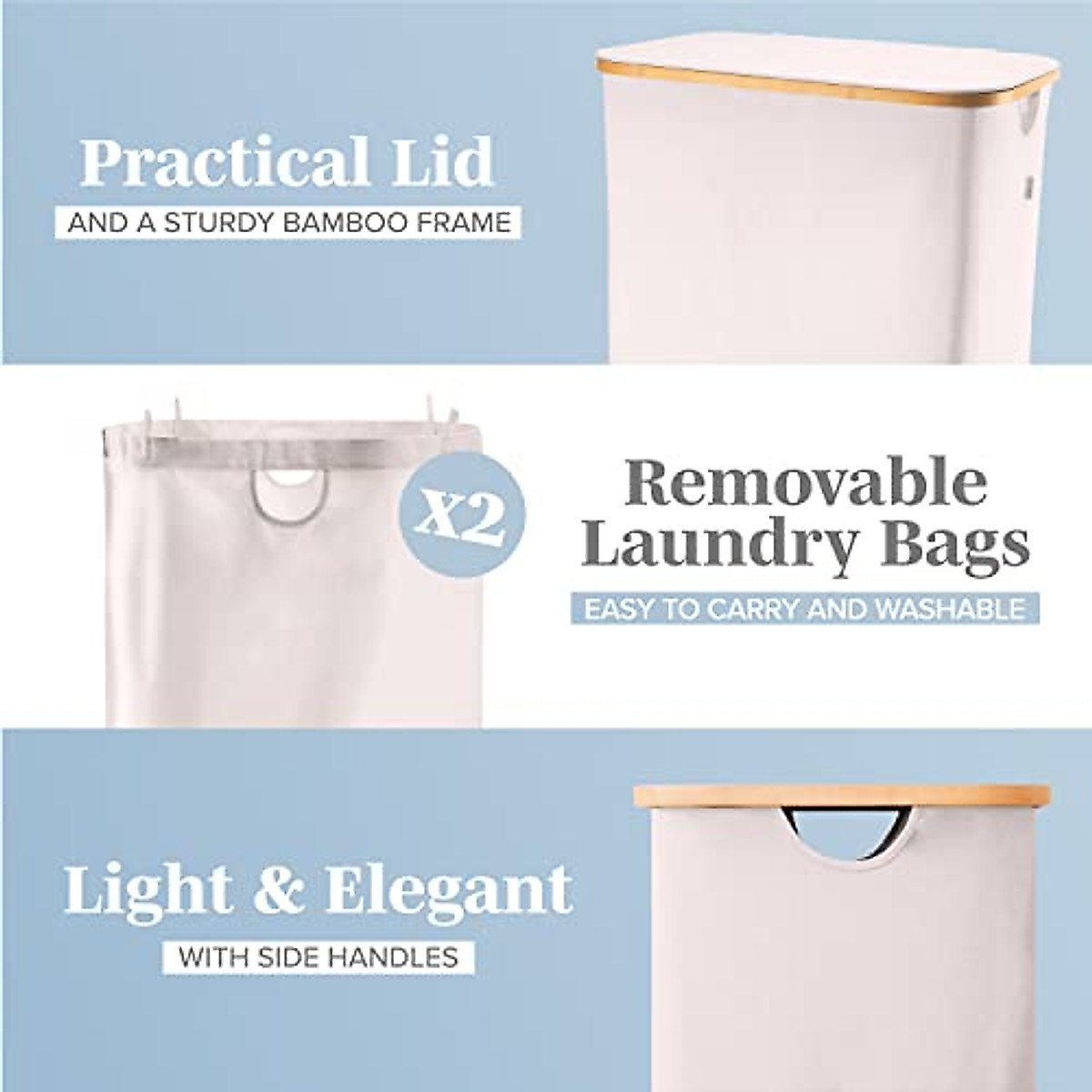 Lonbet - Beige Double Laundry Hamper with Lid, 2 Sections and Removable Bags, Hamper for Laundry 2 Compartments to Simplify Laundry Day for Busy Moms, 39.6 Gallons (3-5 Loads in a Washing Machine)
