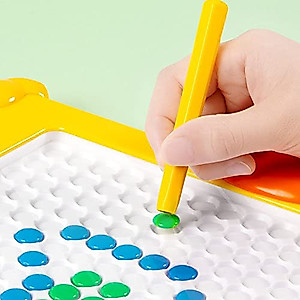 Large Magnetic Drawing Pad for Kids Toddlers, Montessori Magnetic Dots Board with Magnet Pen & Beads Magnetic Dot Art, Colorful Doodle Board Educational Preschool Toy for 3+ Years Old Boys Girls (A)