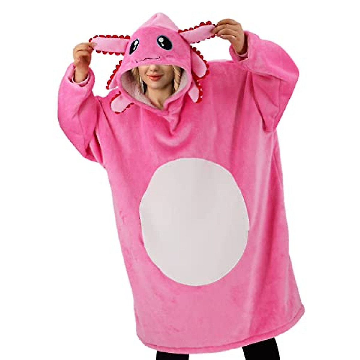 Psjtcygj Axolotl Wearable Blanket Sweatshirt Sherpa Oversized Hoodie TV-Blanket with Sleeves and Pockets for Adults Men Women Teens One Size Fits All