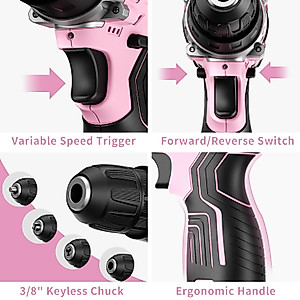 GardenJoy Cordless Power Drill Set: 12V Electric Drill with Battery and Charger, 2 Variable Speed, 24+1 Torque Setting, 3/8-Inch Keyless Chuck, Portable Drill and 30pcs Drill/Driver Bits