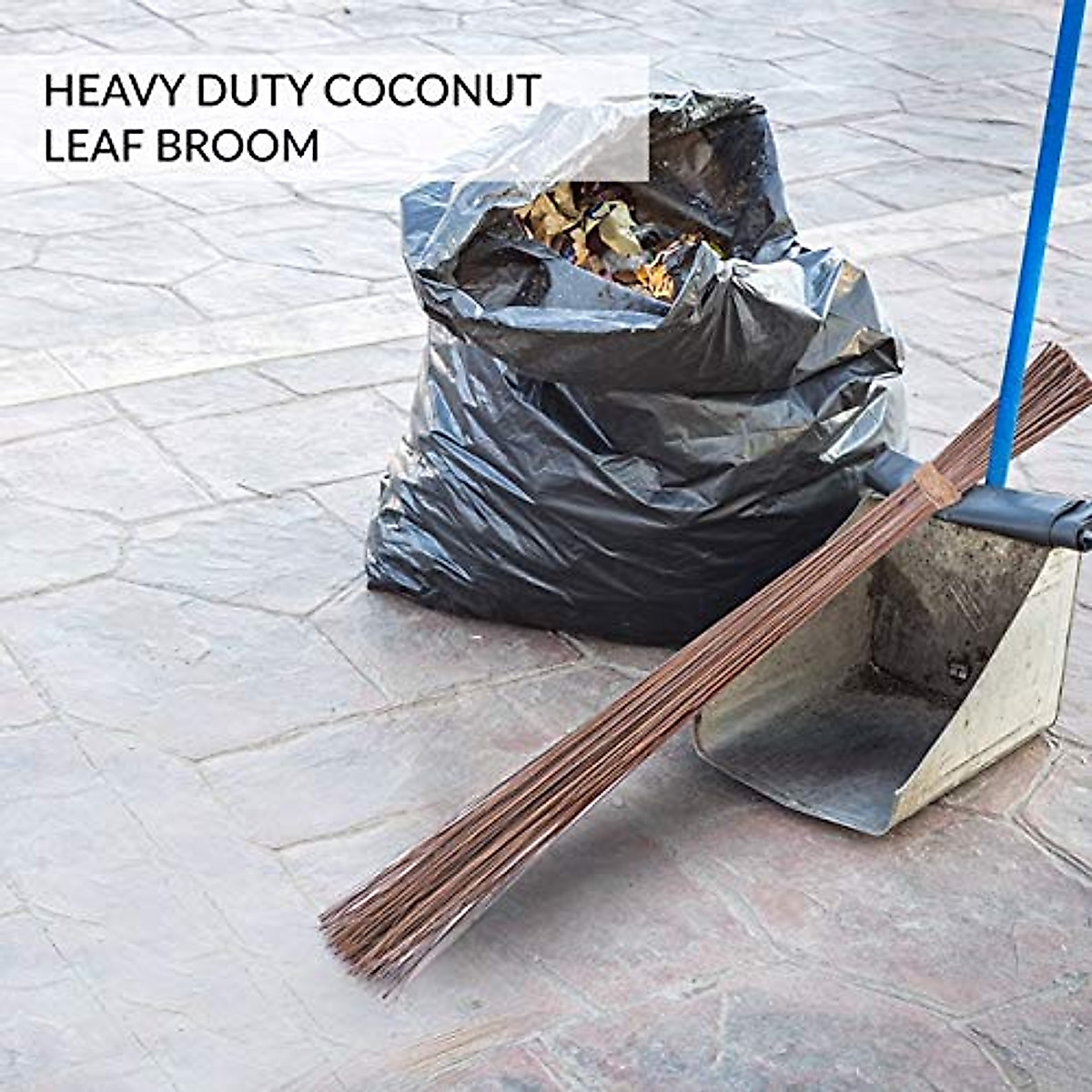SN SKENNOVA - 1 Piece of 32 inch Multi-Surface Sturdy Outdoor Authentic Coconut Leaf Broom Asian Heavy Duty Broom Thai Natural Coconut Leaf Broom (Country Rustic)