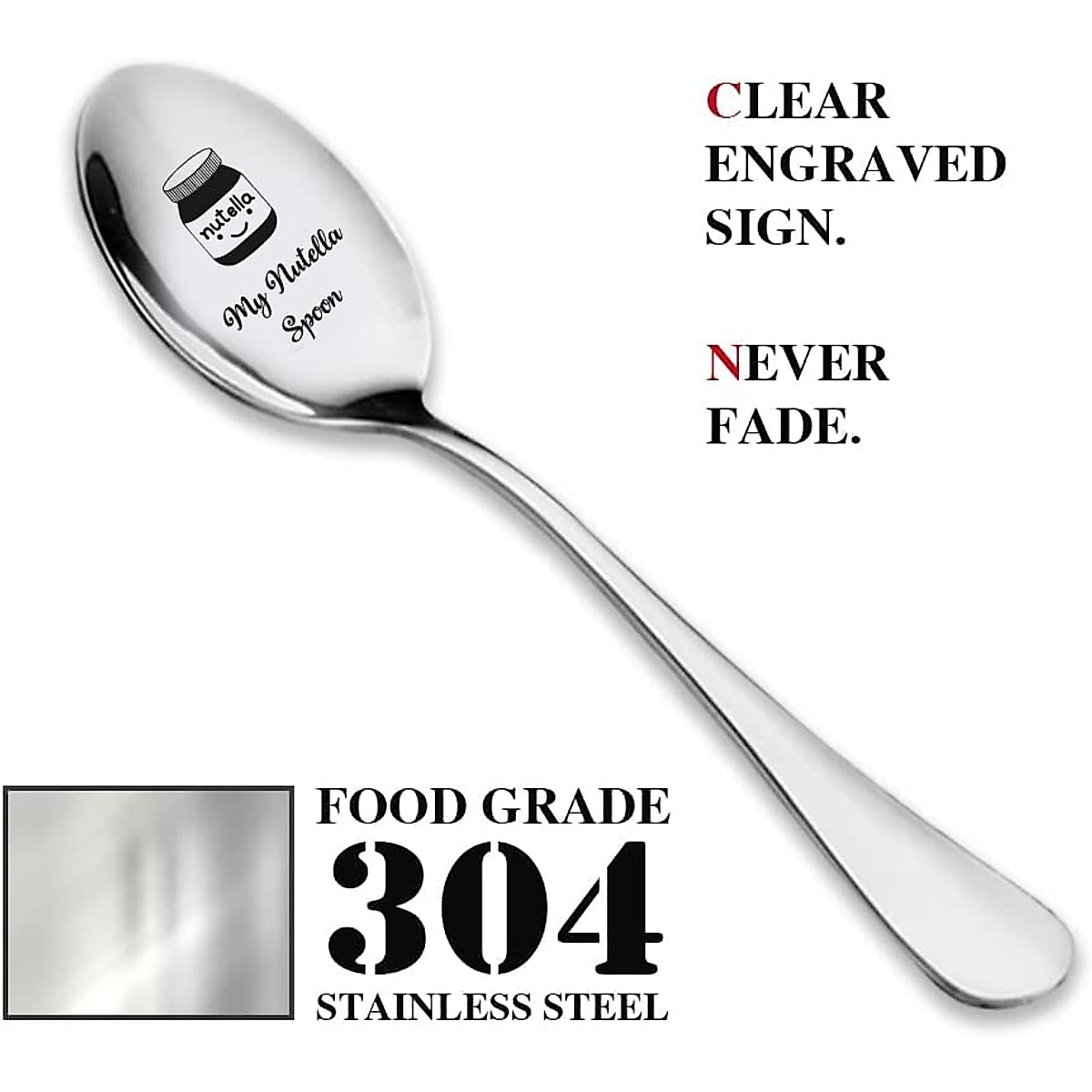 TyM my Nutella spoon Engraved Stainless Steel spoon for coffee tea cereal ice cream - Engraved gift for him / her - 7 inch Sturdy handle and food safe engraving