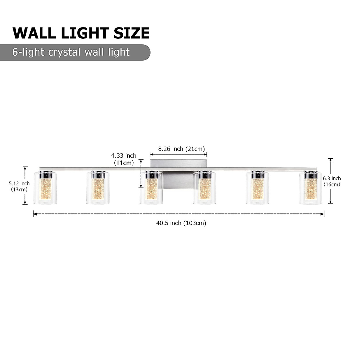 SADENICEL 6 Light Brushed Nickel Bathroom Light Fixtures, LED Vanity Lights Crystal White/Neutral/Warm Bathroom Lights Over Mirror for Bathroom, Bedroom,Living Room (6 Light)