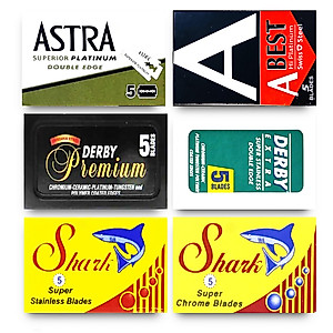 Astra-Derby-Shark 30 Quality Double Edge Razor Blades Sampler (6 different brands)