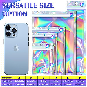 JETMORE 100 Pcs Mylar Bags, Smell Proof Bags with Clear Window, Holographic Bags for Snack, Cookie, Jewelry, Candy, Gift, Resealable Bags for Small Business, Sealable Bags for Packaging（2.4x3.9in）
