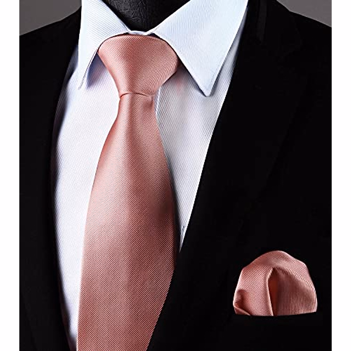 HISDERN Mens Ties Pink Ties for Men Formal Necktie with Pocket Square Set Satin Silk Dusty Rose Gold Neck Tie Set Classic Blush Tie Handkerchiefs for Wedding
