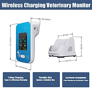 Veterinary Blood Pressure Monitor for Dog,Pulse Oximeter for Pet with Bluetooth,6 Parameters Veterinary Patient Monitoring Equipment,Rechargeable Animal Vital Signs Monitor for Family Clinic Use