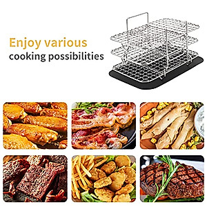 Air Fryer Rack Compatible with Ninja Dual Air Fryer, Food Safe Stainless Steel Multi-Layer Dehydrator Rack Toast Rack Accessories Compatible with Ninja DZ201 DualZone Air Fryer