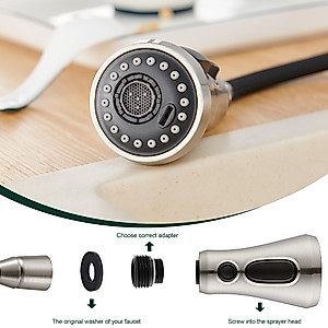 HEISOK Kitchen Faucet Head Replacement, 3-Function Pull Down Faucet Spray Head with 9 Adapters - Replacement Pull-Out Sink Spout Sprayer Nozzle, Brushed Nickel