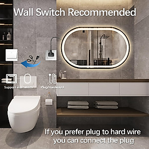 TheiaMo Oval LED Bathroom Mirror, 36"x24" Lighted Wall Mounted Vanity Mirror with Metal Frame, Anti-Fog IP66 Waterproof Smart Mirror, Memory Function,3000-6000K(Horizontal or Vertical), Gold