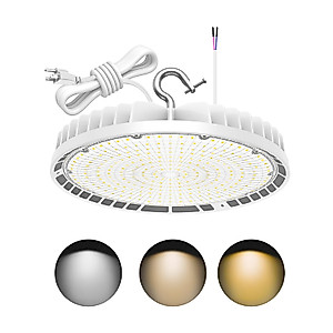 KUKUPPO 240W LED High Bay Light 240W 190W 140W Adjustable, 3000K 4000K 5000K Adjustable UFO High Bay Shop Light with Plug, 0-10V Dimmable 100-277V LED Factory Warehouse Lights, UL&DLC Listed, White