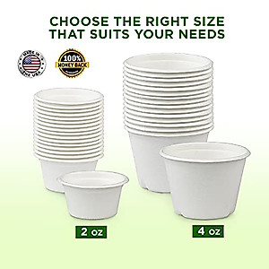 Fit Meal Prep [100 Pack] 2 Oz 100% Compostable Disposable Condiment Cups, Biodegradable Bagasse Fiber Souffle Portion Cups, Eco-Friendly Sample Cups for Tasting, Dip Sauce, Snack, Microwave Safe